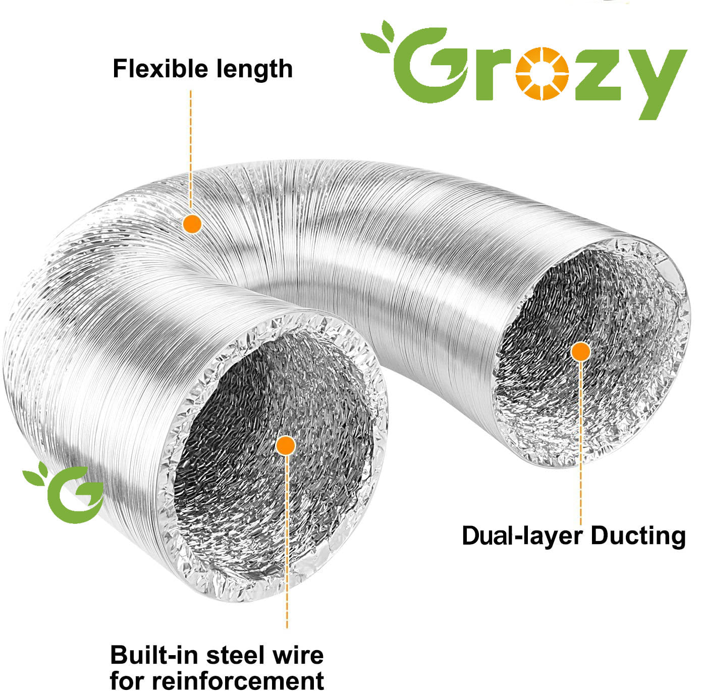 5 inch 5"/125mm Dual Layers Air Aluminum Ducting Kitchen Low Noise Ven ...