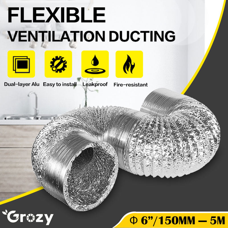 6 inch Aluminum Ducting 6"/150mm Dual Layers 5M Kitchen HVAC Ventilati ...
